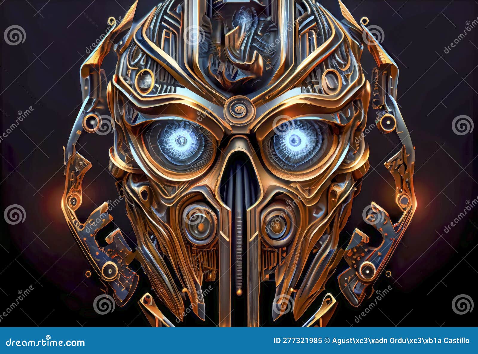 Humanoid Face of Mechanical Cyborg with Electronic Brain or Mind ...