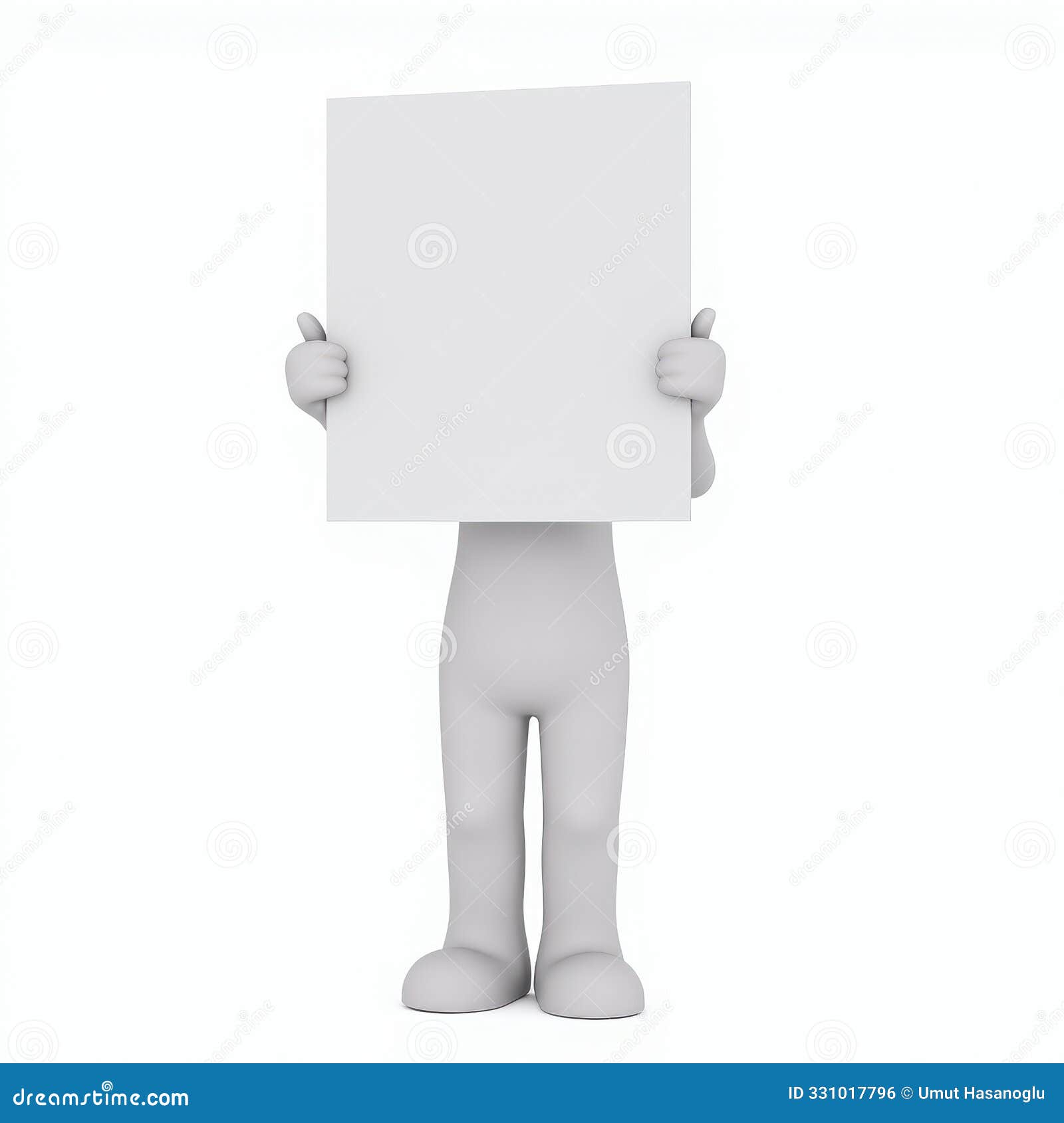 A Humanoid Figure Holding a Blank White Poster with Both Hands on a ...