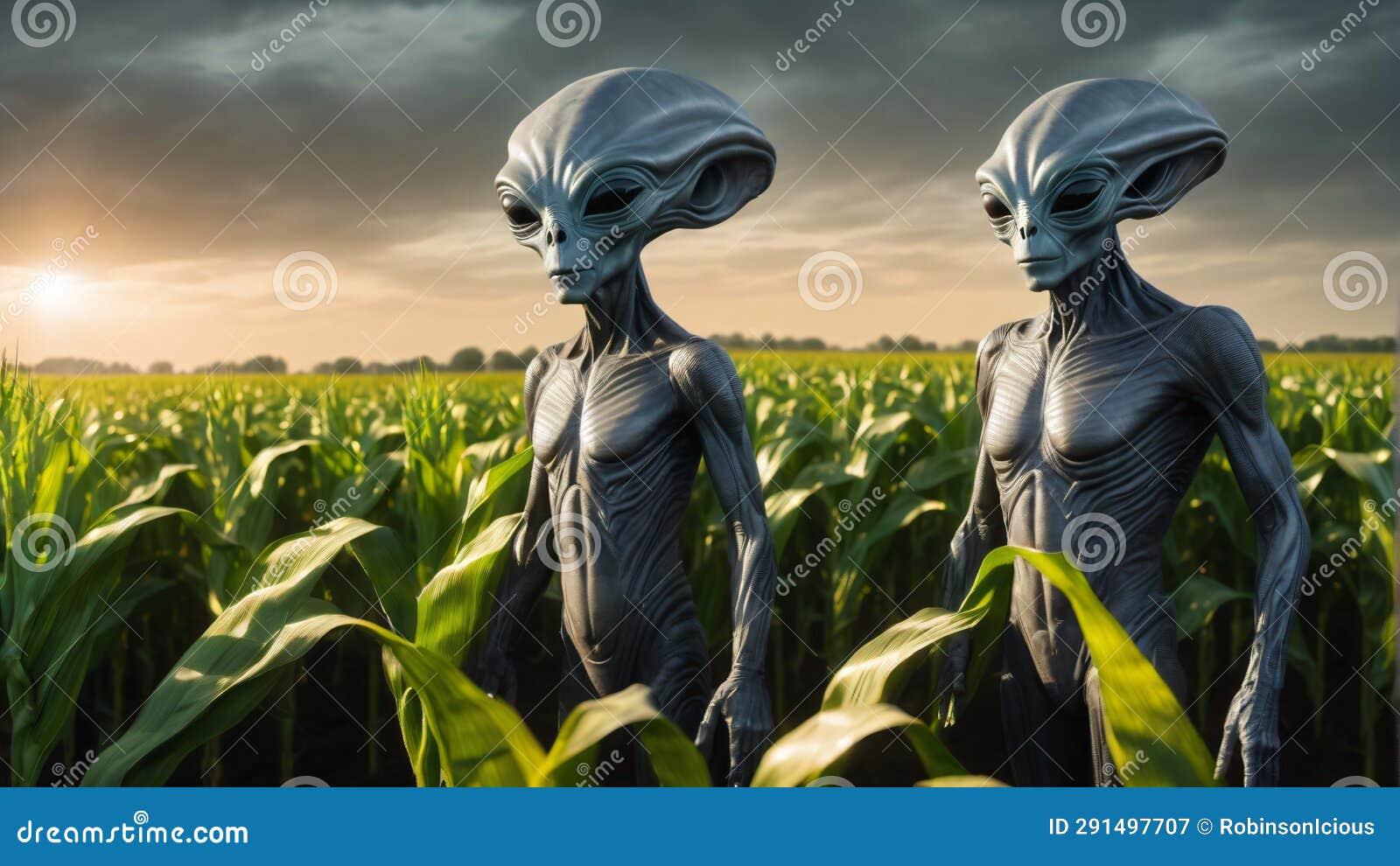 Humanoid Gray Alien in Corn Field. ET Design in High Resolution Stock ...