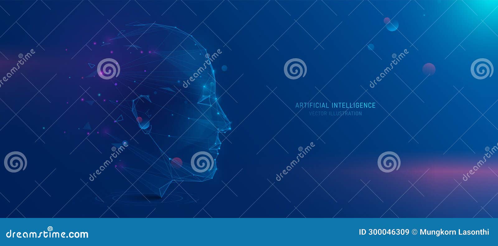 Humanoid Head with Neon Neural Network. Artificial Intelligence ...