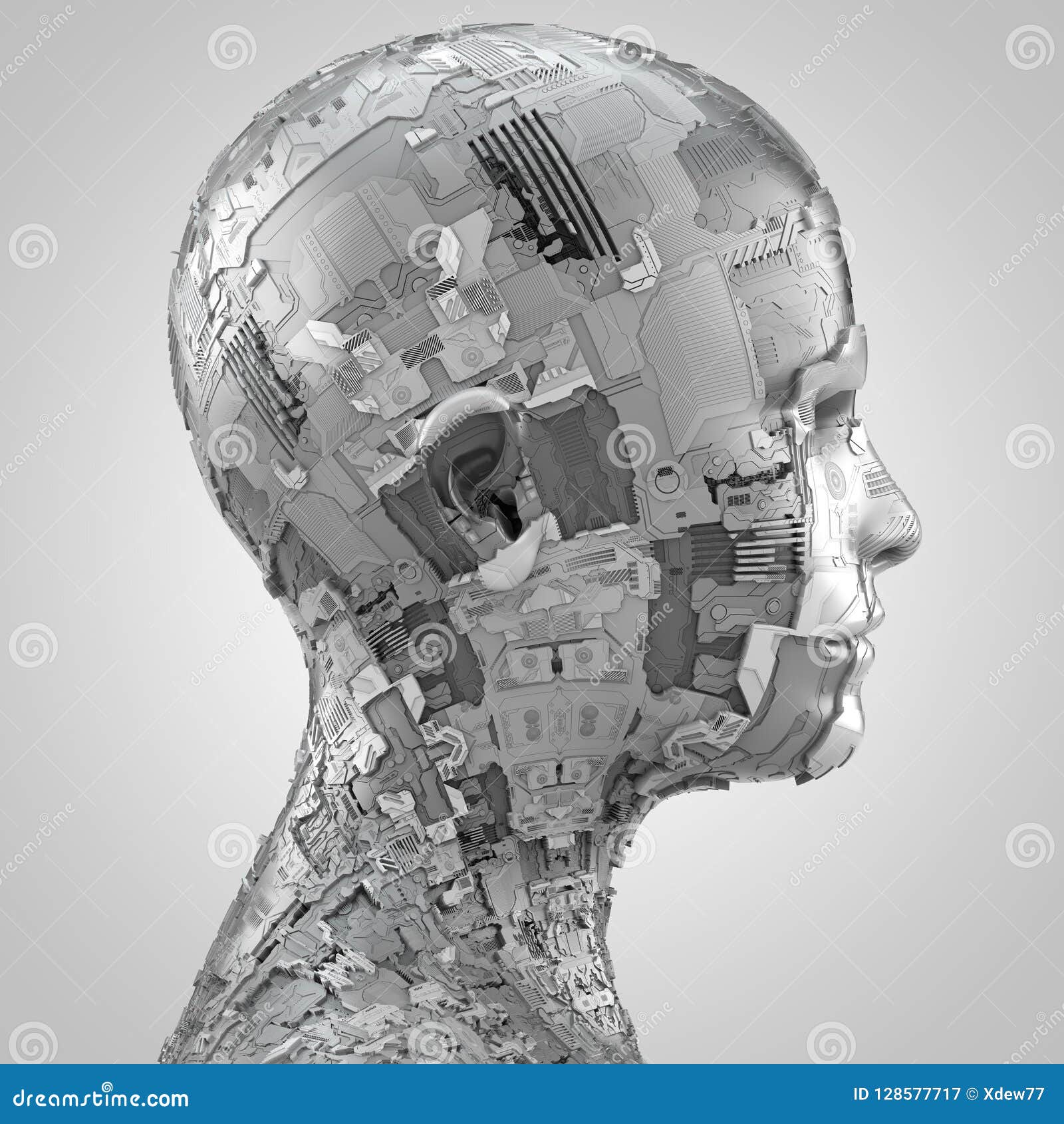 Abstract Humanoid Head Sideview in Grey Stock Illustration ...