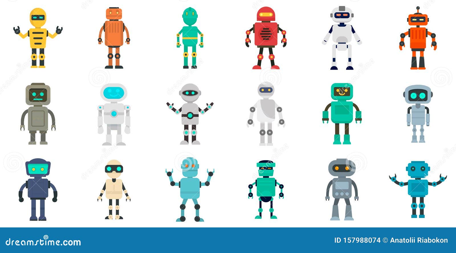 Humanoid Icons Set, Flat Style Stock Vector - Illustration of bionic ...