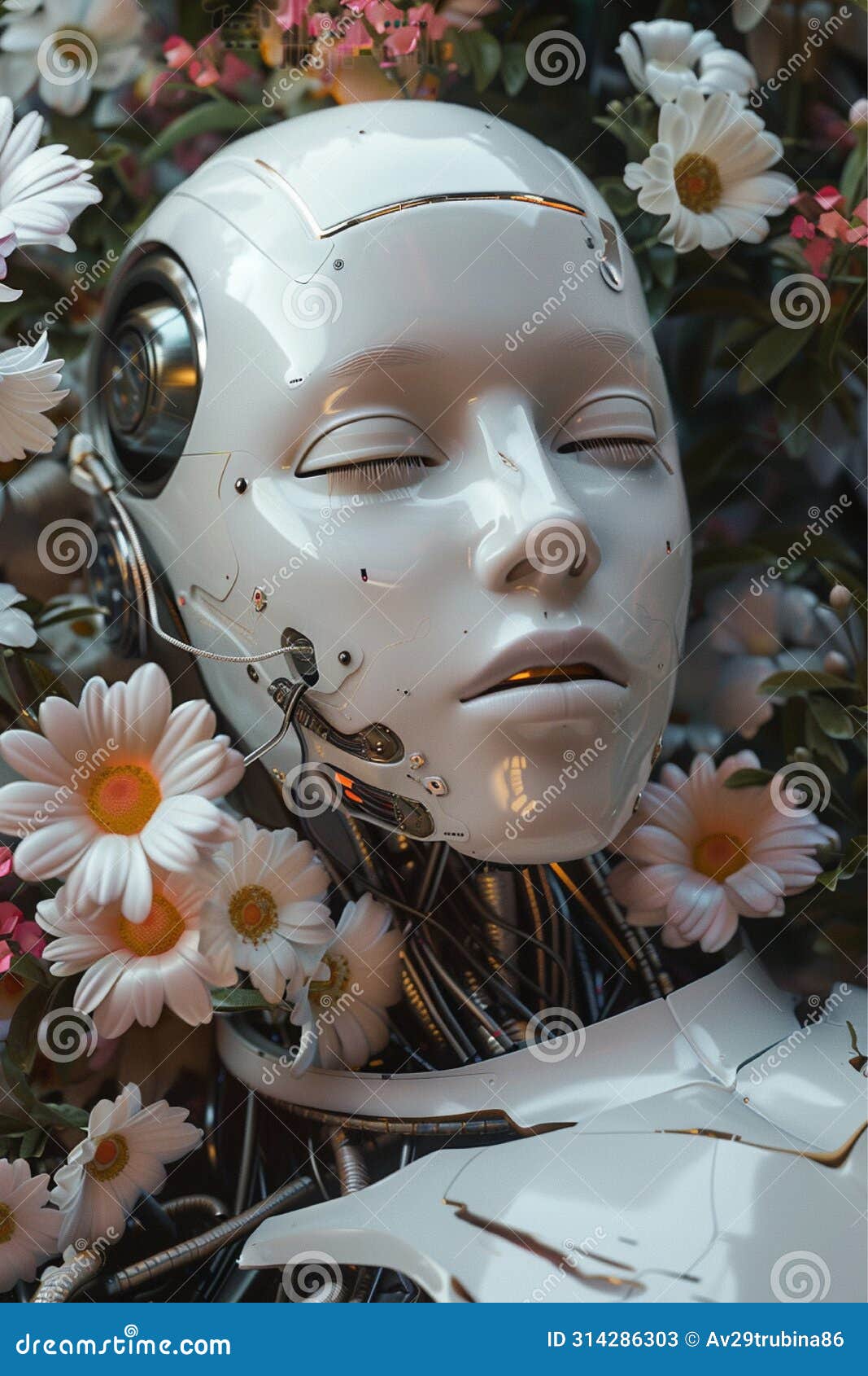 Humanoid Industry Robot and Flowers Stock Illustration - Illustration ...