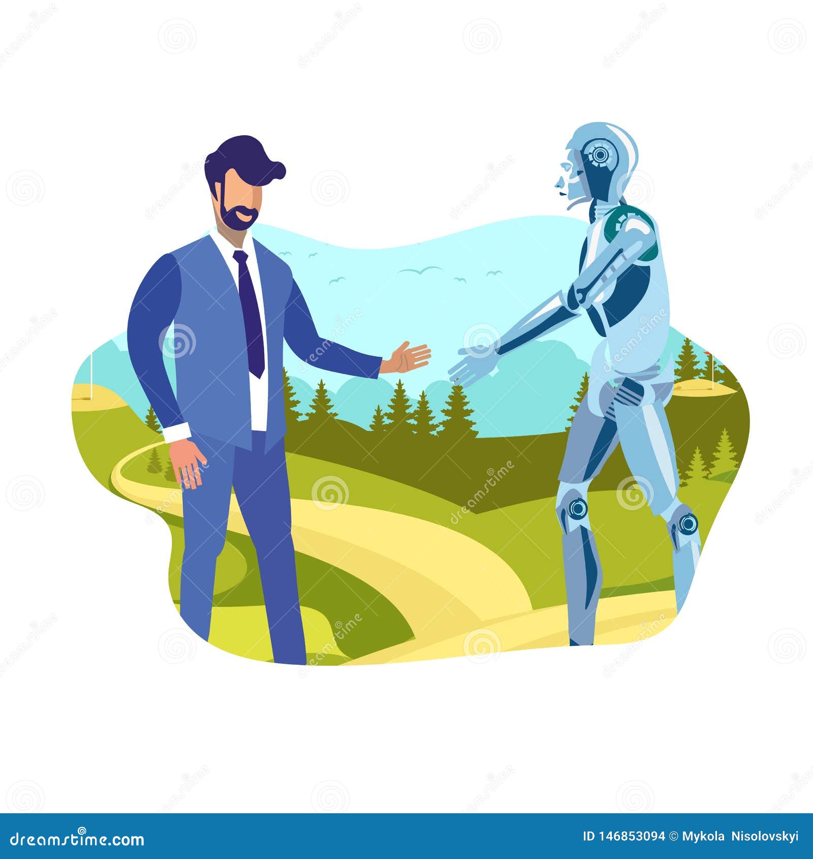 Humans Vs Robots. Concept Business Illustration Cartoon Vector ...
