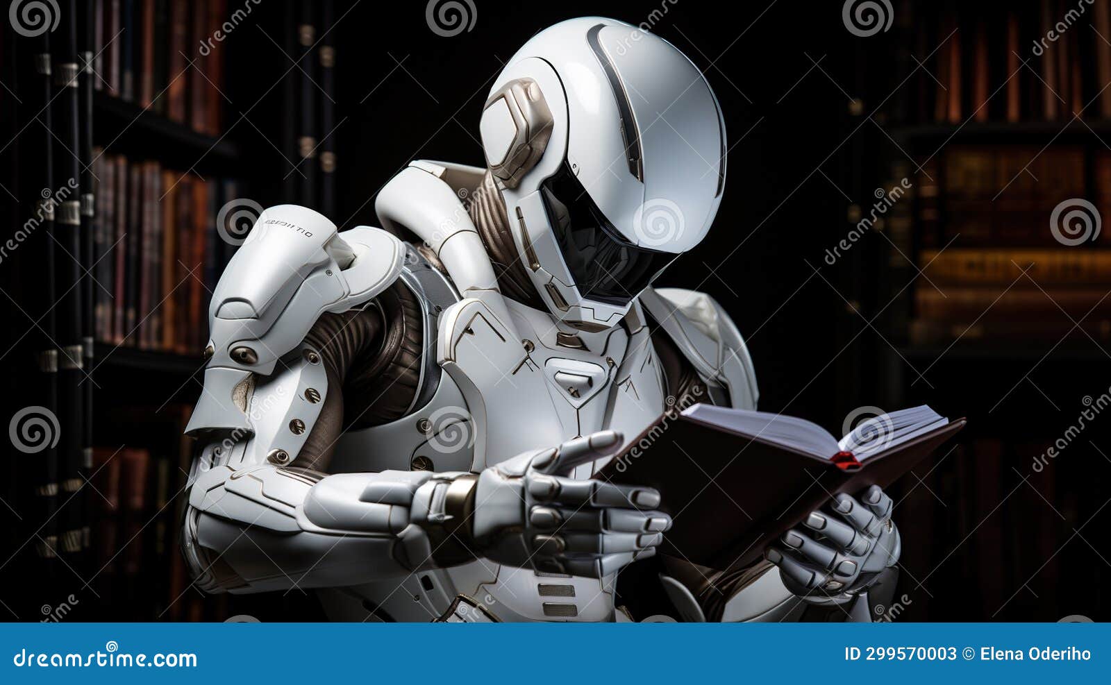 Humanoid Mechanized Robot Reading a Book Stock Illustration ...