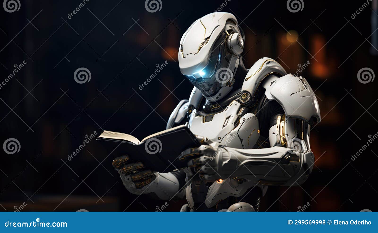 Humanoid Mechanized Robot Reading A Book Stock Photography ...