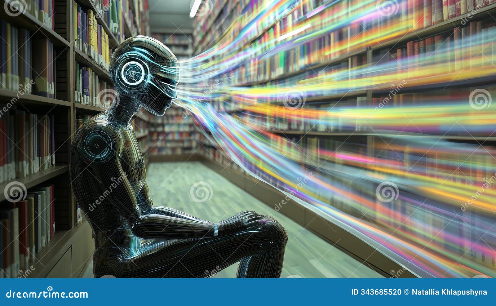 Humanoid Robot Absorbing Knowledge In A Library Setting Stock Photo ...
