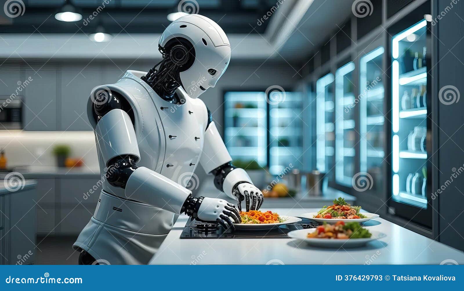 Gourmet Humanoid Robot As Customer Eating Food In The Restaurant ...