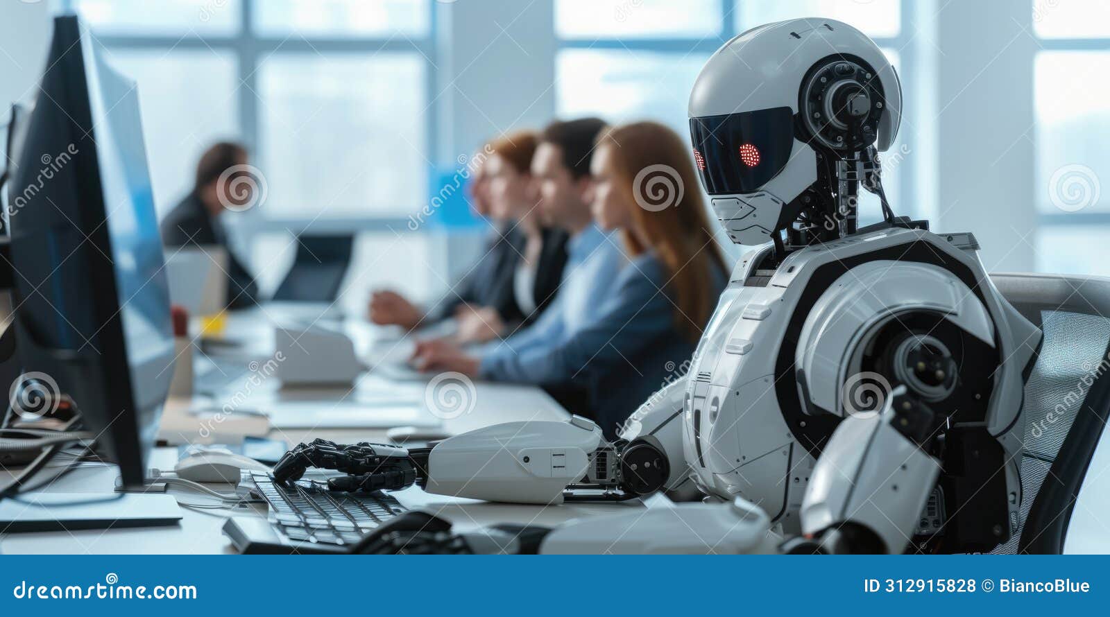 Futuristic Robot Working Alongside Humans in Office AIG41 Stock ...