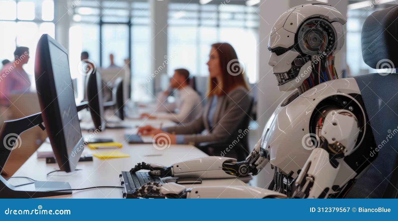 Futuristic Robot Working Alongside Humans in Office AIG41 Stock Image ...