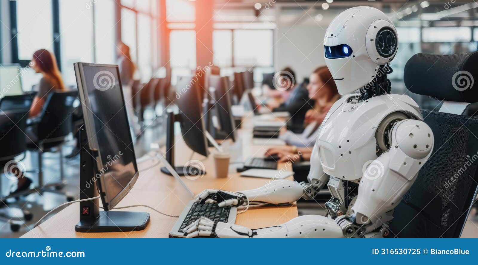 Futuristic Robot Working Alongside Humans in Office AIG41 Stock Image ...
