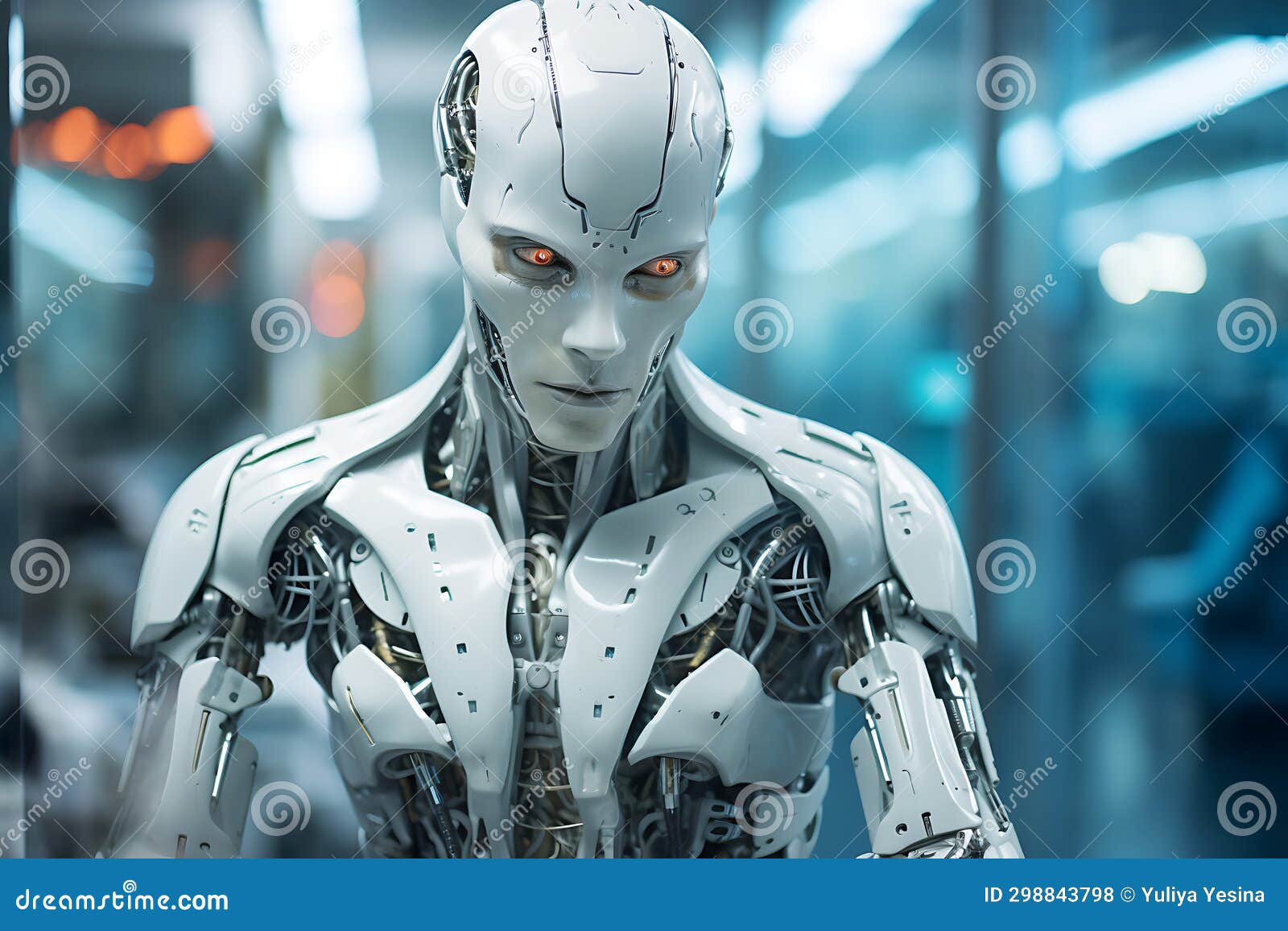 Humanoid Robot with an Aggressive Look Stock Photo - Image of white ...