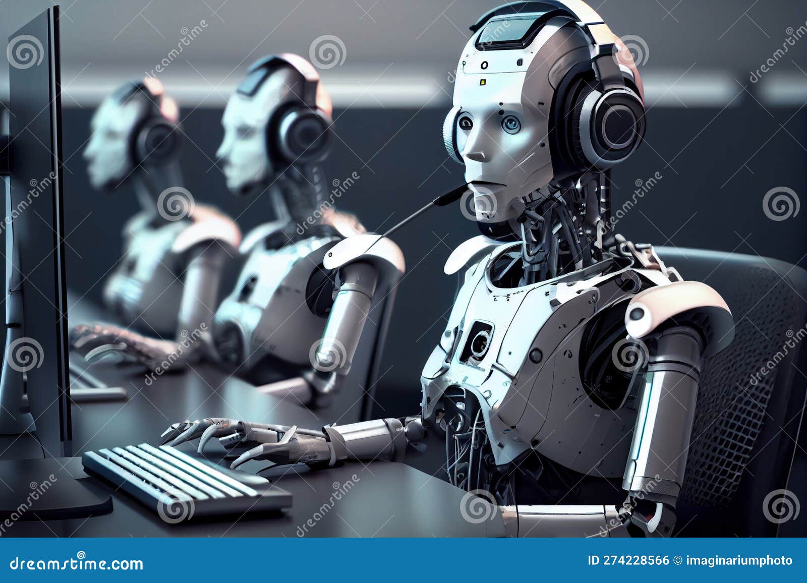 Humanoid Robot Ai Assistant Chat Bot Working in Call Center with ...