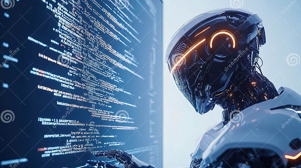 A Humanoid Robot Analyzes Complex Code on a Large Digital Screen in a ...