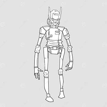 Humanoid Robot, Android with Artificial Intelligence. Contour Vector ...