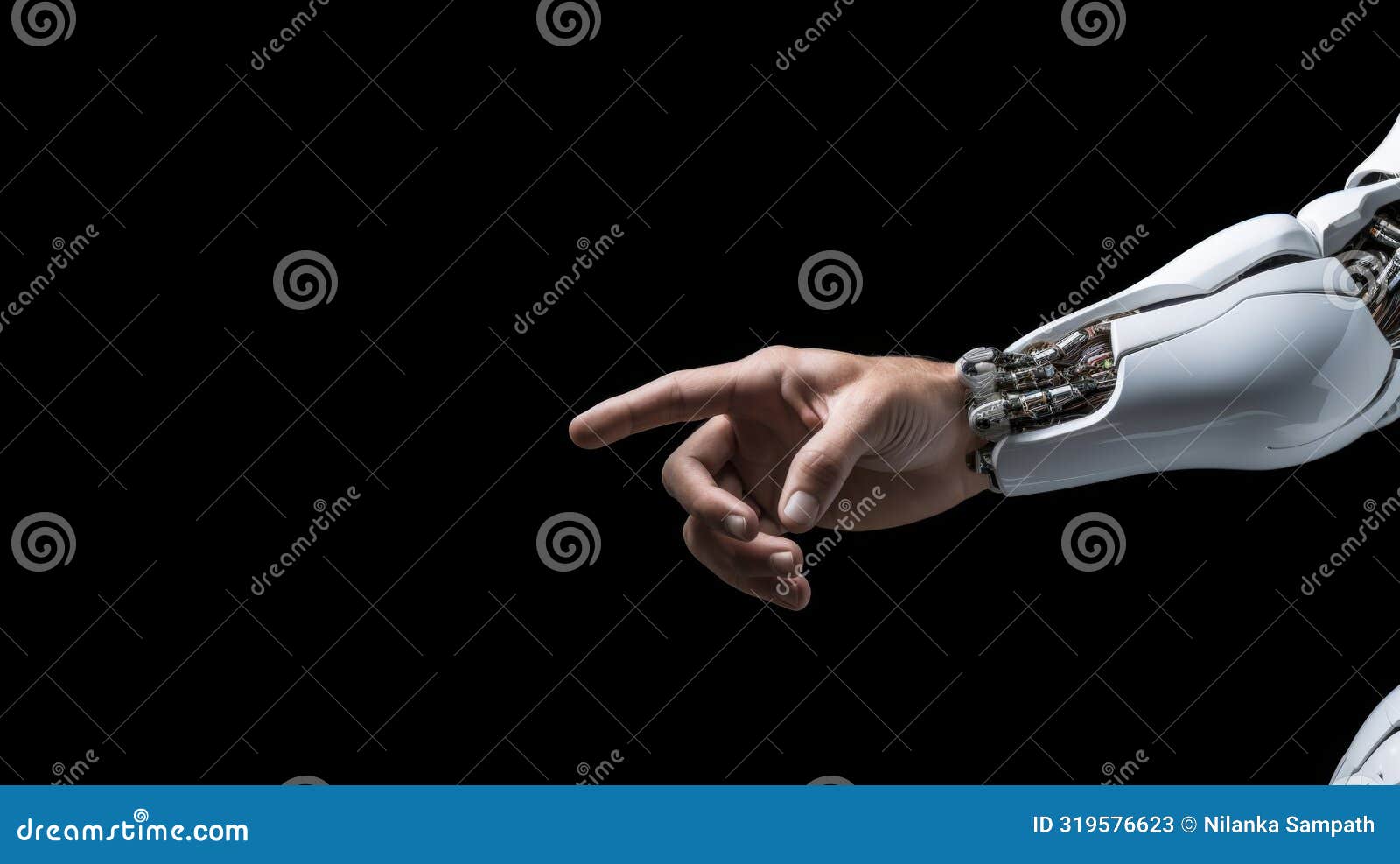 Humanoid Robot Arm Pointing, Isolated in Black Background Stock ...