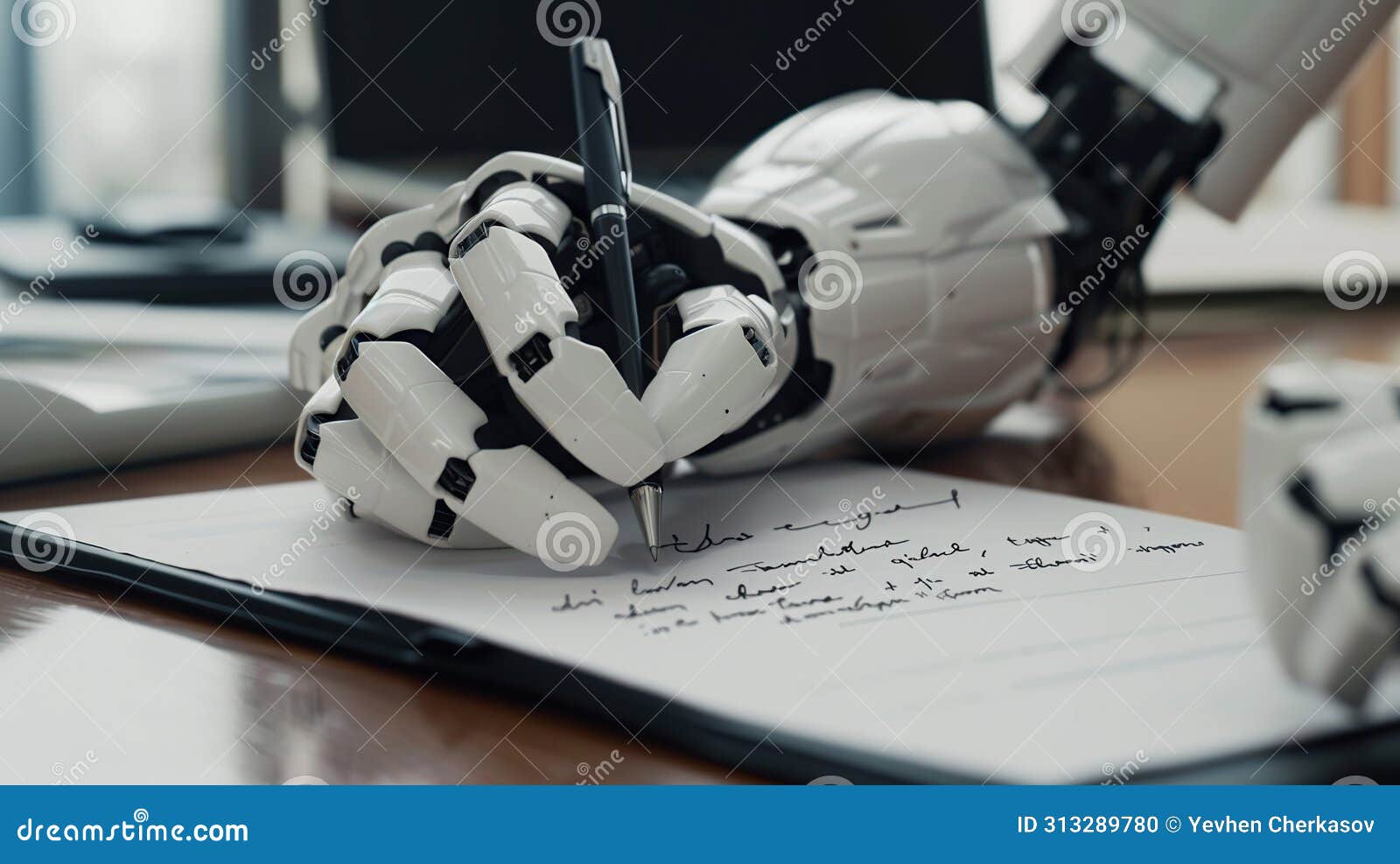 Humanoid Robot Arm is Writing with a Pen. Created with Generative AI ...