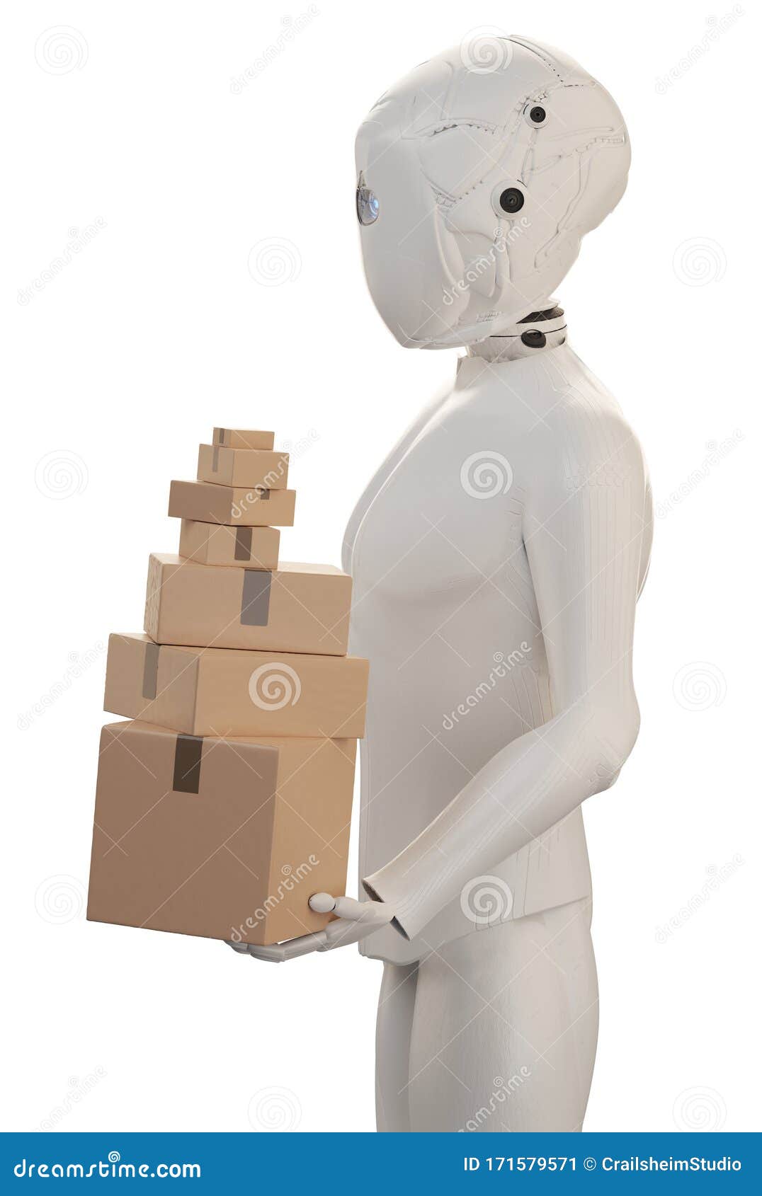 Humanoid Robot Artificial Intelligence with Packages Delivery 3d ...