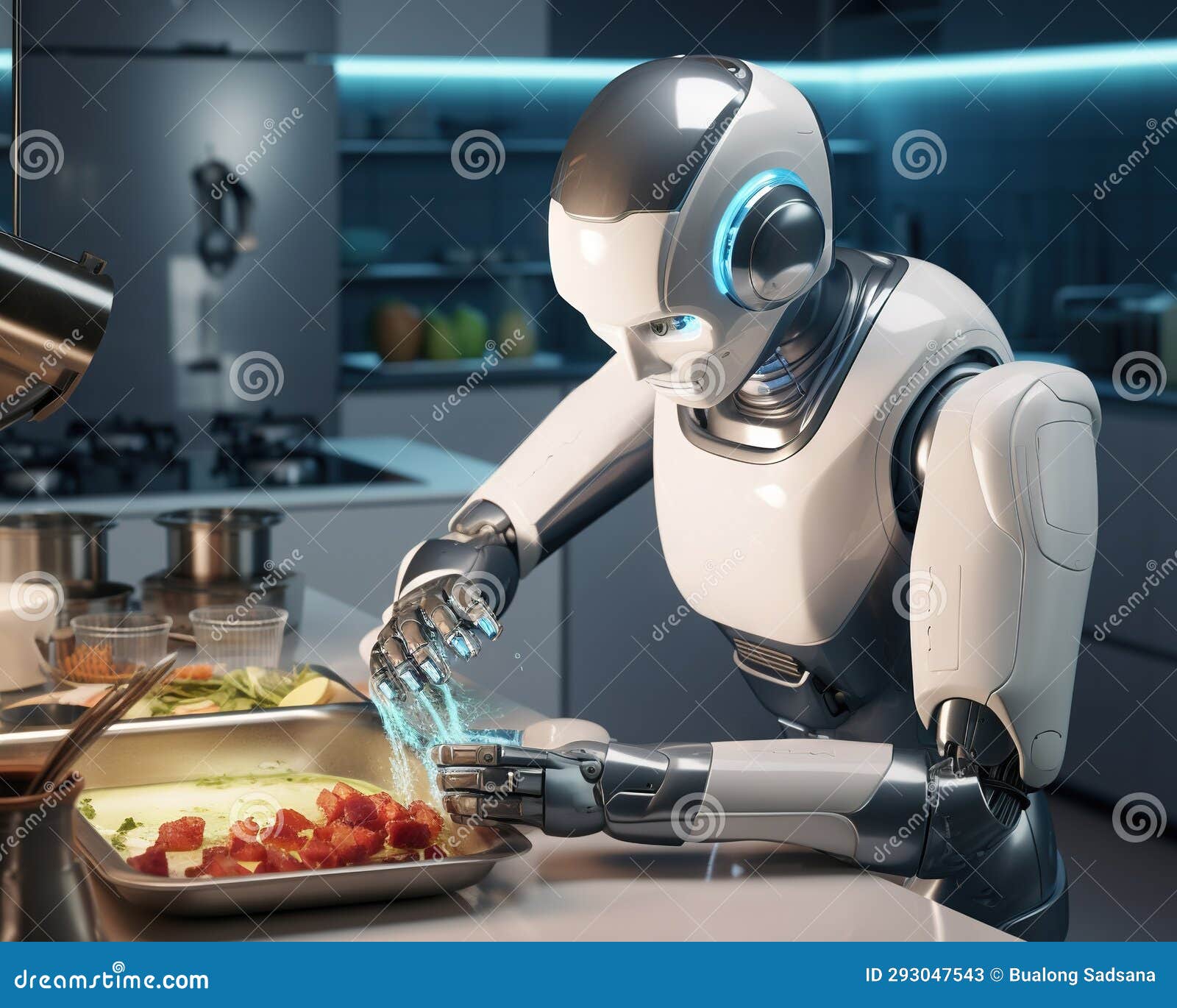 Humanoid Robot As a Cook Preparing a Meal in the Kitchen. Stock ...