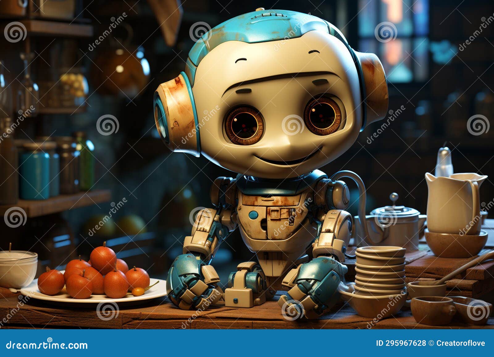 A Humanoid Robot Assistant in the Kitchen Stock Illustration ...