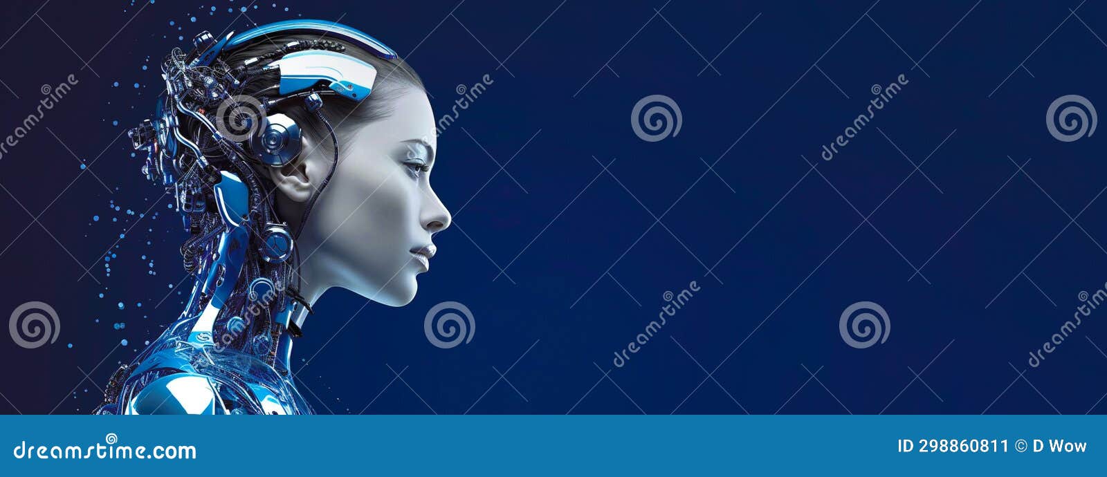 A Humanoid Robot on a Blue Background. Banner, Place for Text. Stock ...