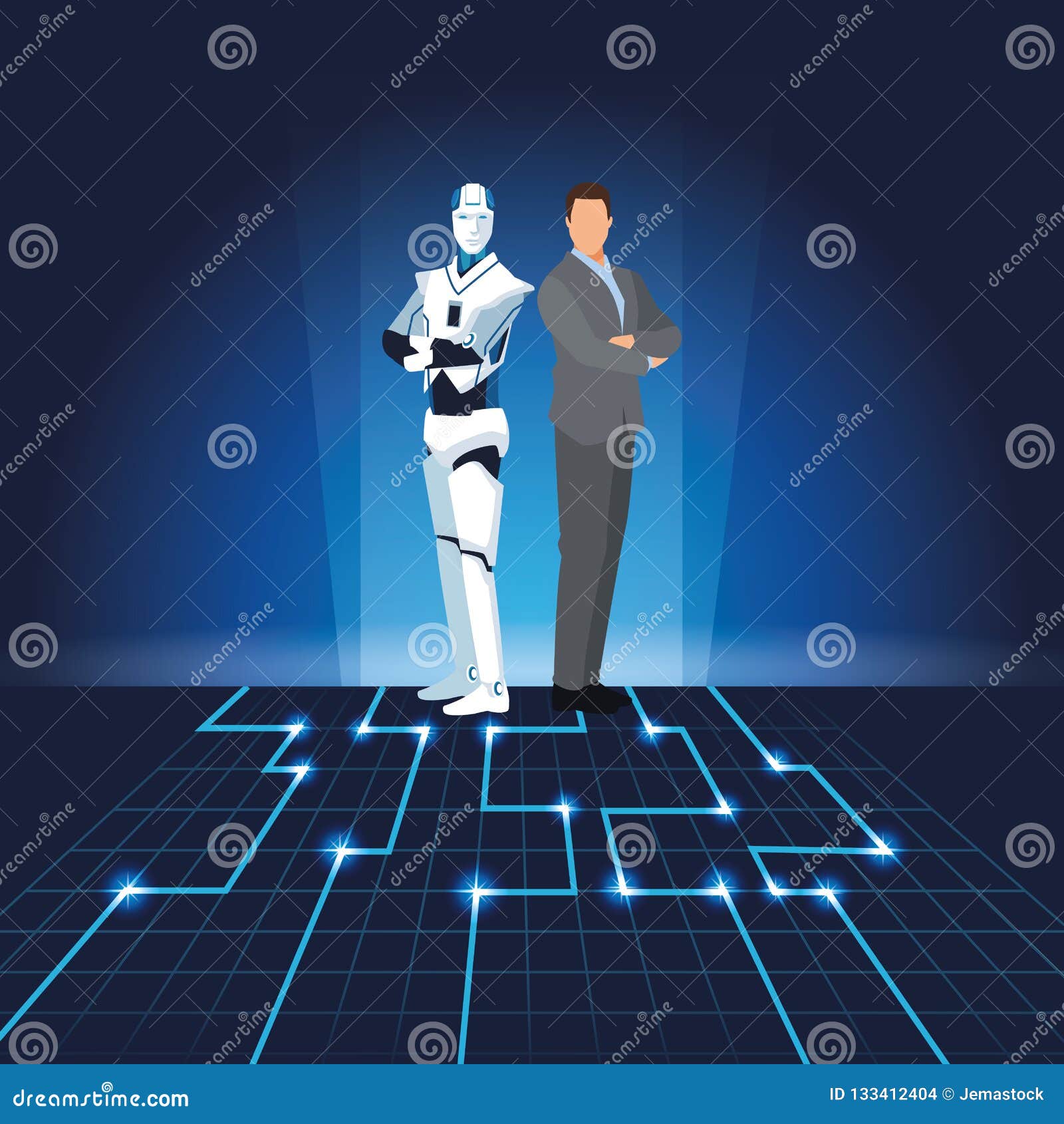 Humanoid Robot and Businessman Stock Vector - Illustration of light ...