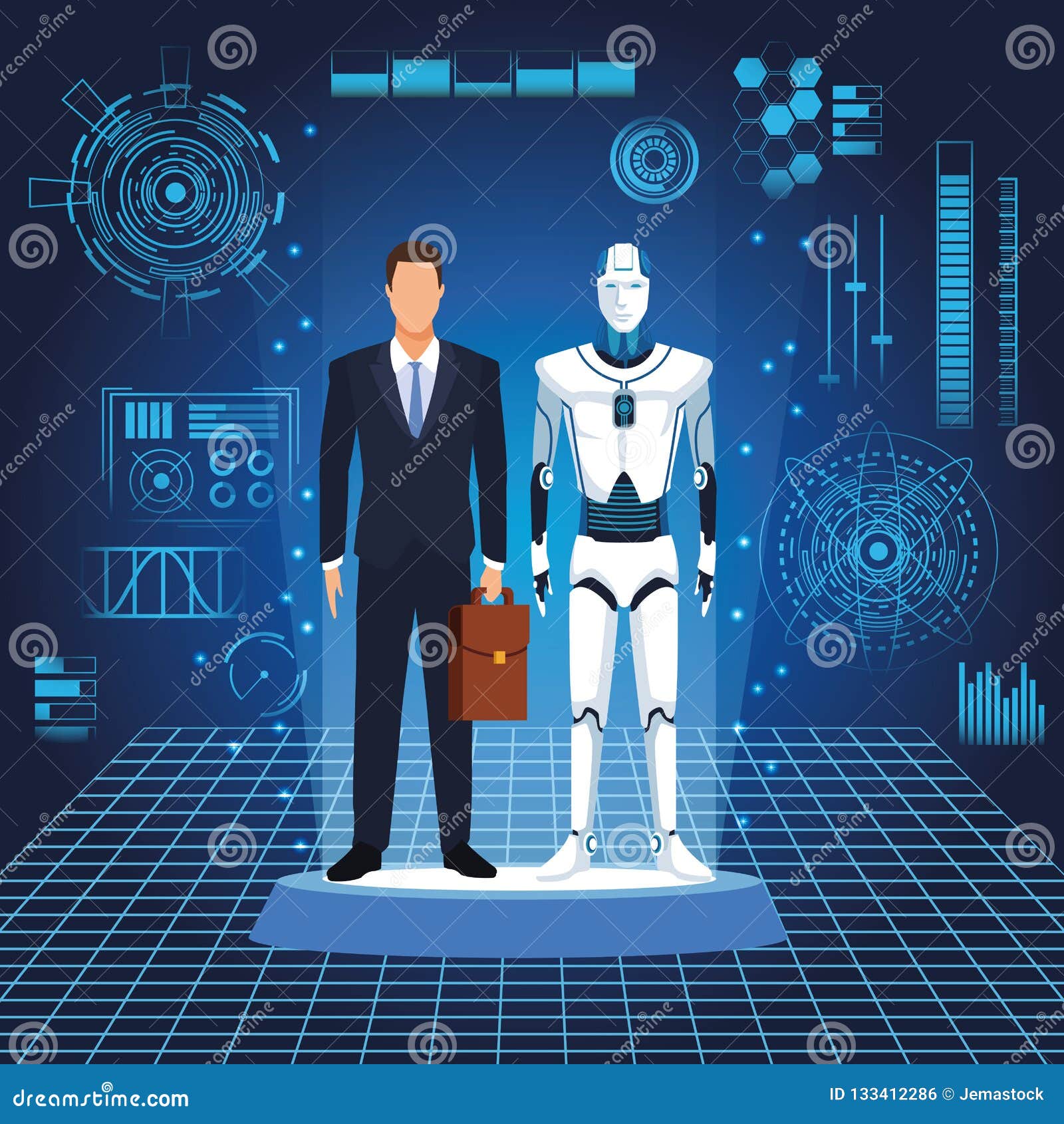 Humanoid Robot and Businessman Stock Vector - Illustration of retro ...