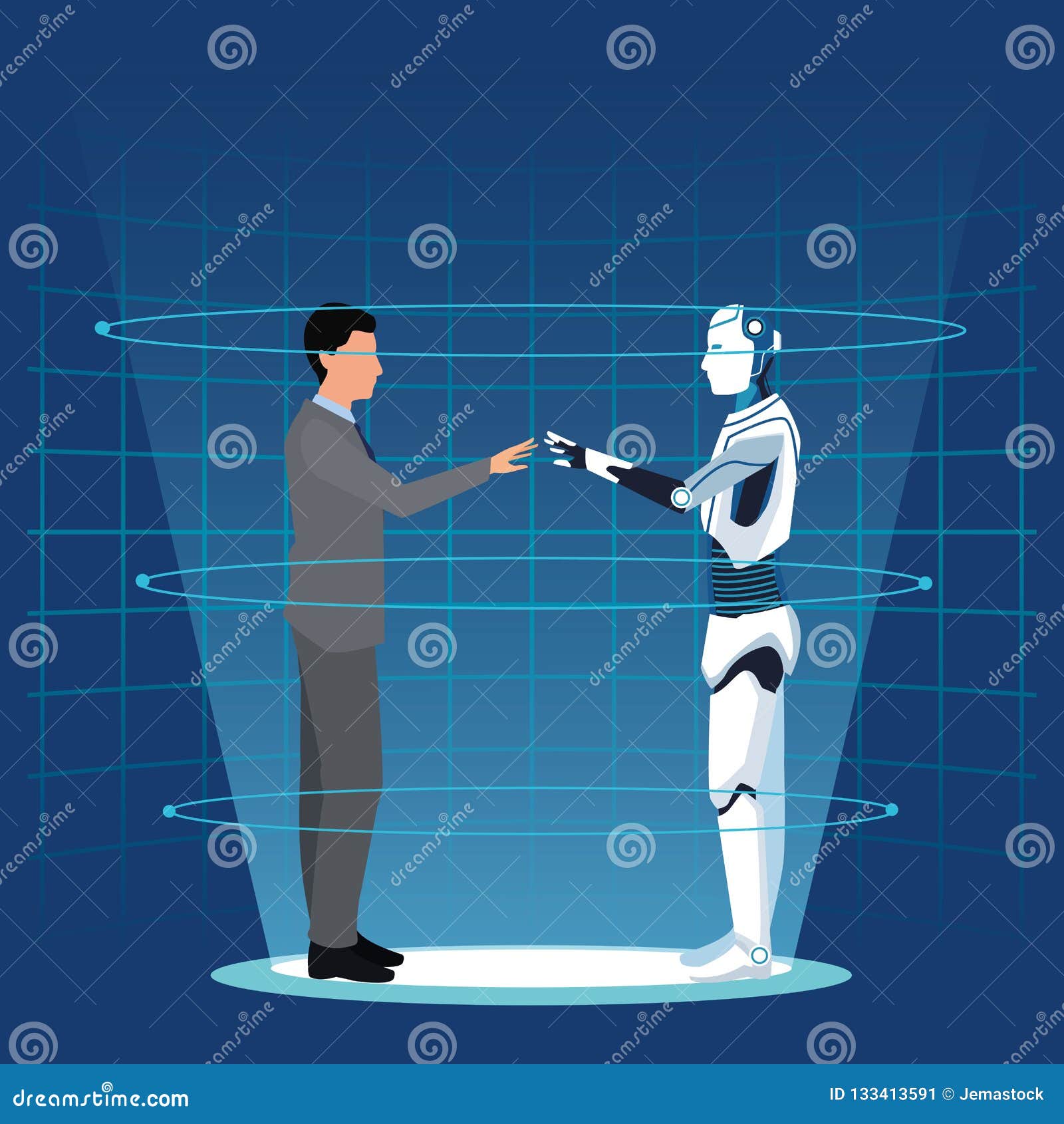 Humanoid Robot and Businessman Stock Vector - Illustration of mesh ...