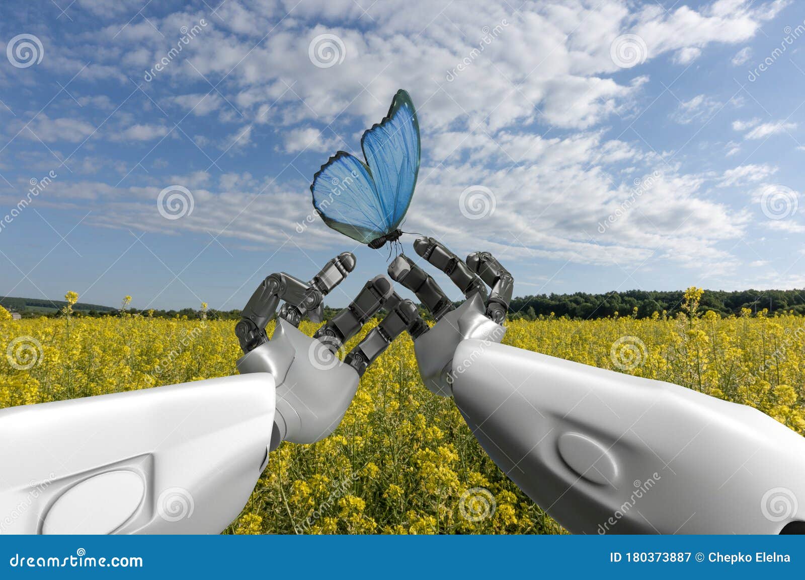 Humanoid Robot with Butterfly in the Hands, First-person View, 3d ...