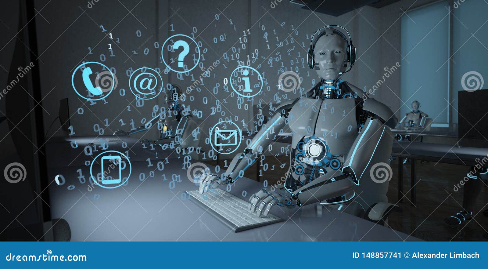 Humanoid Robot Call Center stock illustration. Illustration of ...