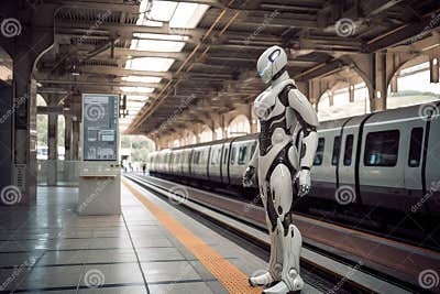 Humanoid Robot Charging at a High-tech Station Stock Photo - Image of ...
