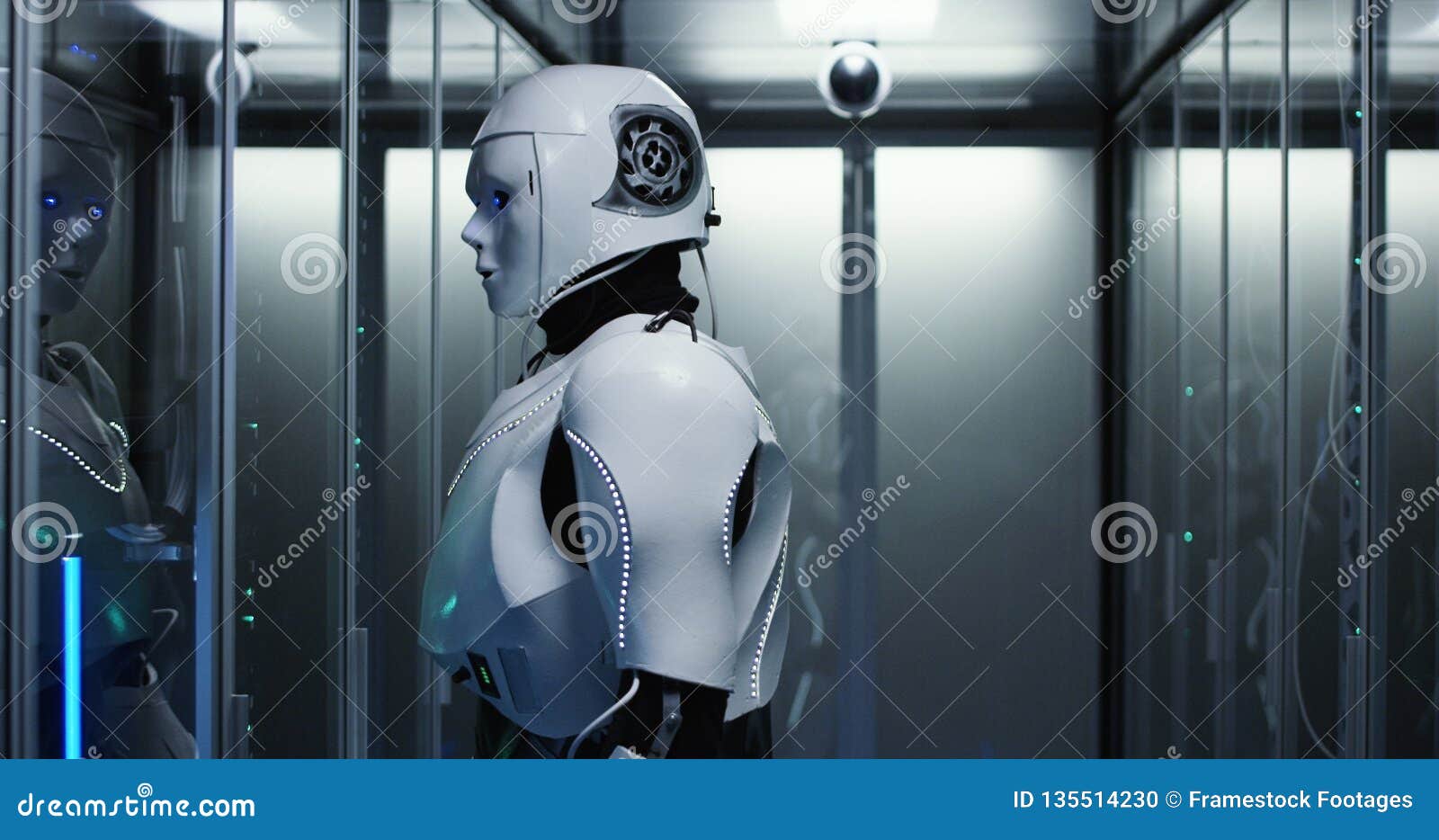 Humanoid Robot Checking Servers in a Data Center Stock Photo - Image of ...