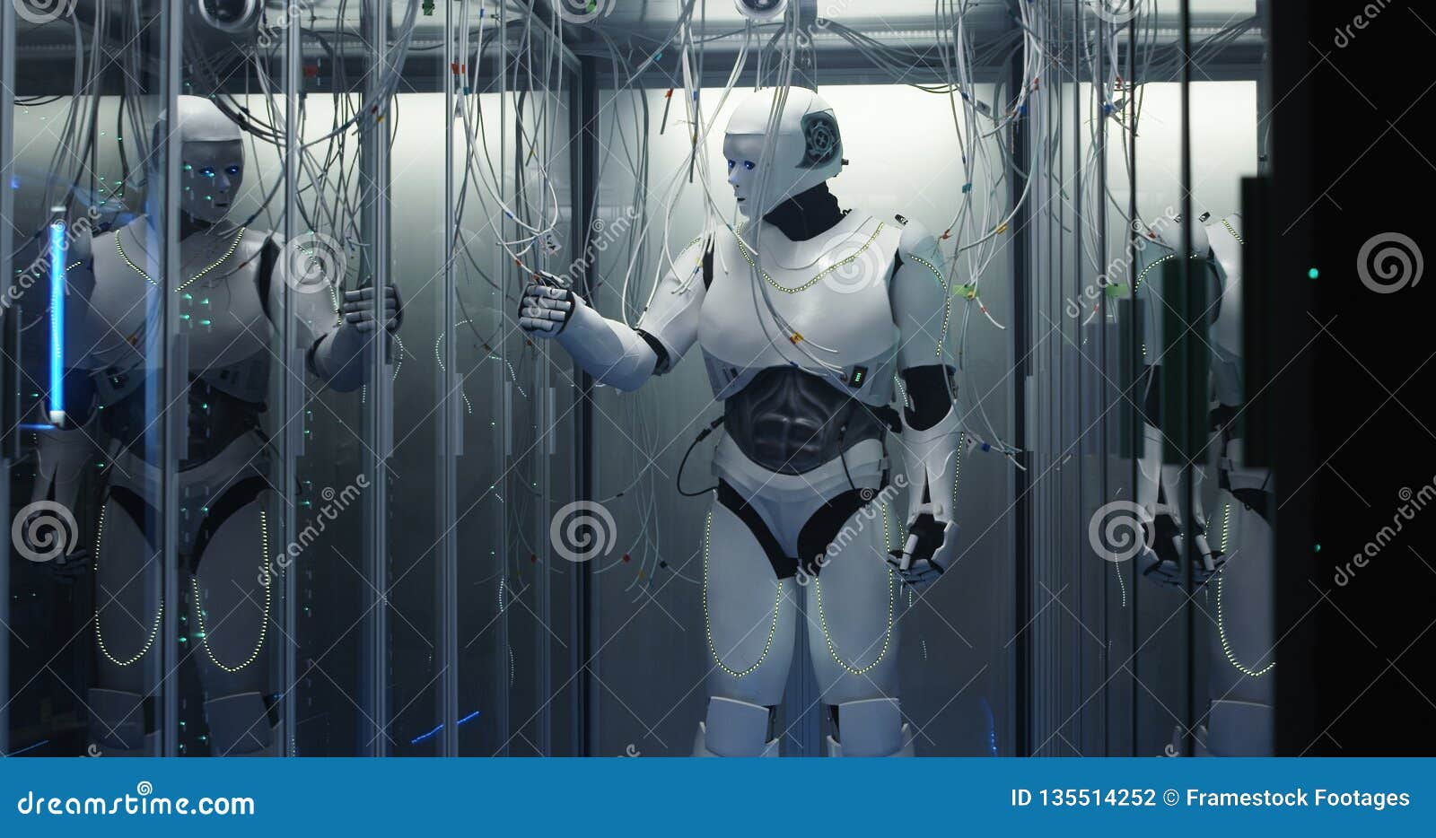 Robot Checking Brain Testing Result With Computer Interface. Stock ...