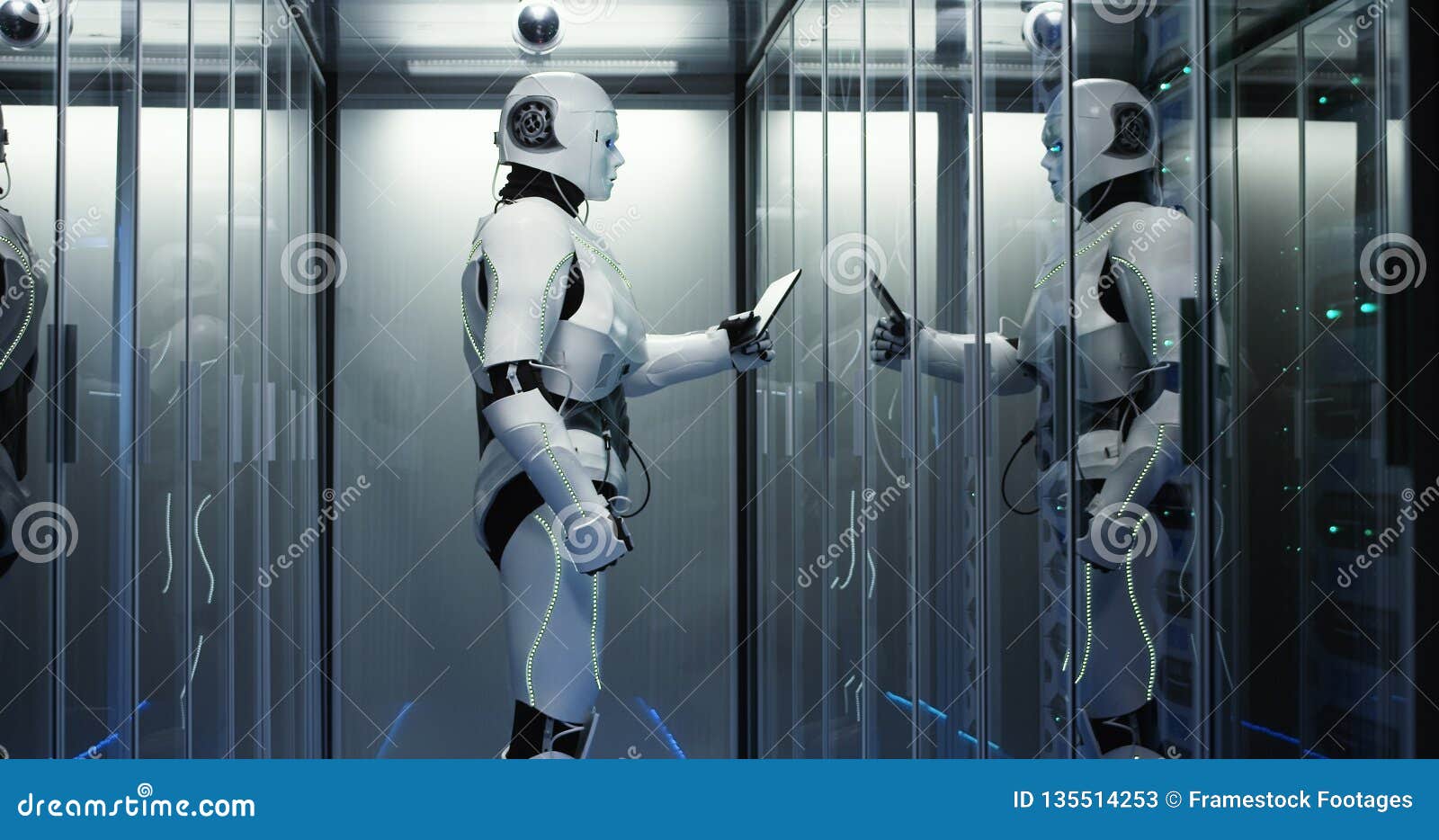 Robot Checking Brain Testing Result With Computer Interface. Stock ...