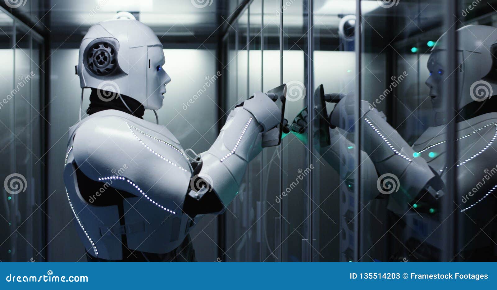 Humanoid Robot Checking Servers in a Data Center Stock Image - Image of ...