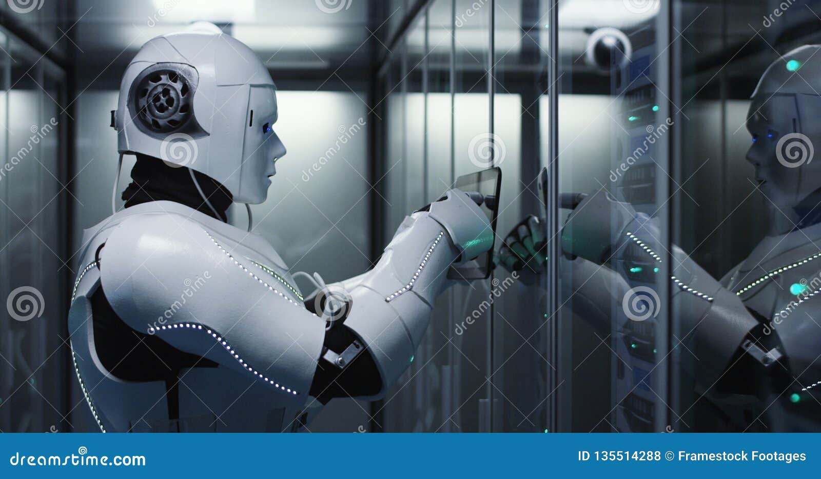 Robot Checking Brain Testing Result With Computer Interface. Stock ...