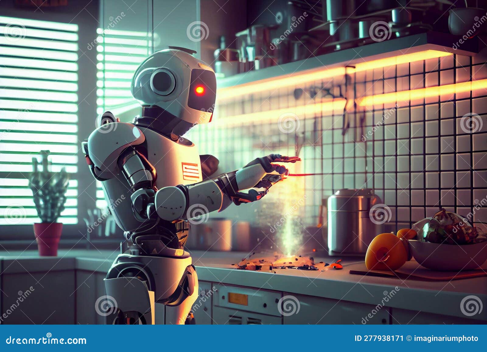 Humanoid Robot Chef Prepares Meals in the Kitchen. Replacing Human ...