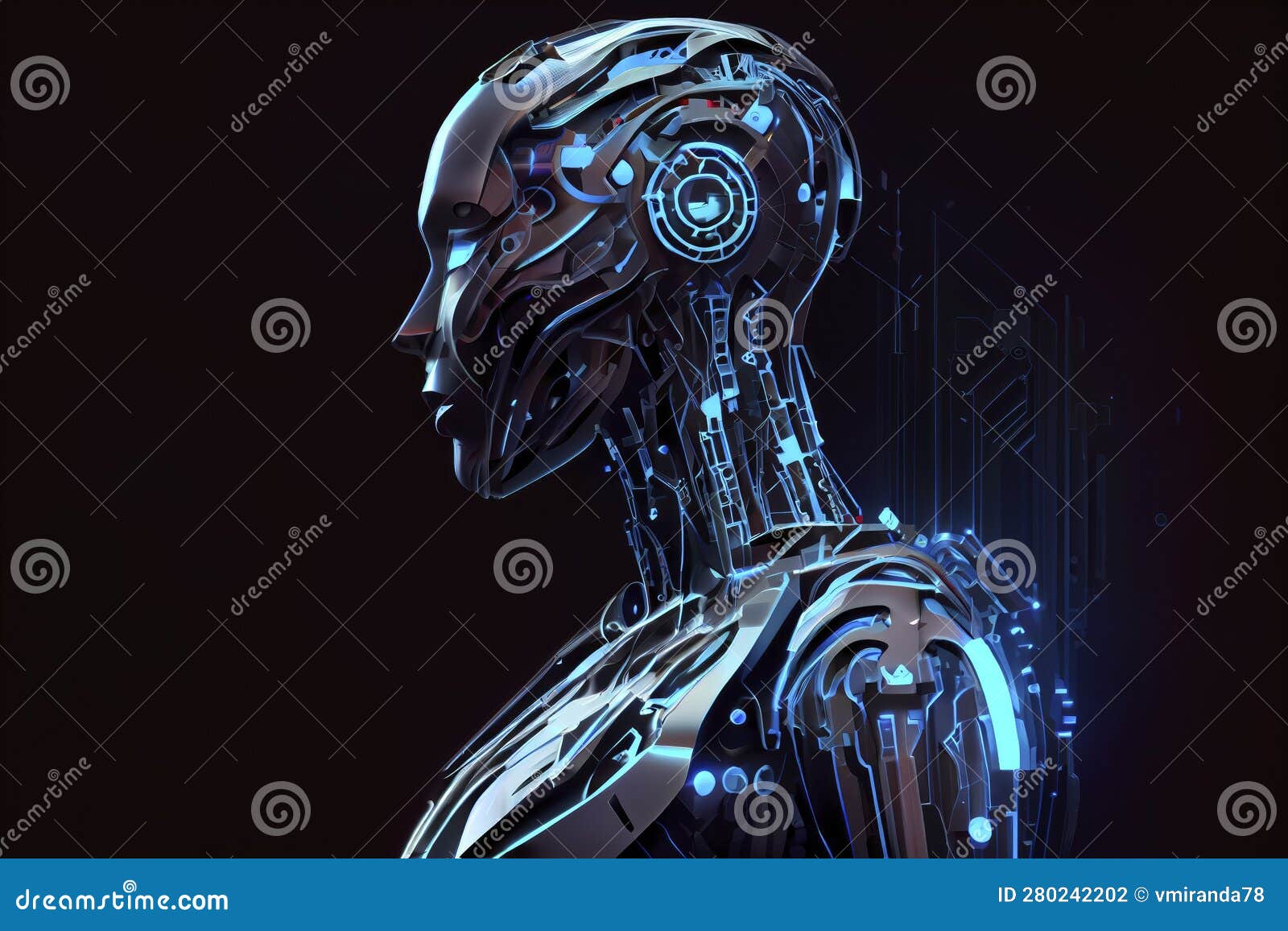Humanoid Robot with Circuit Board on Black Background, Future ...