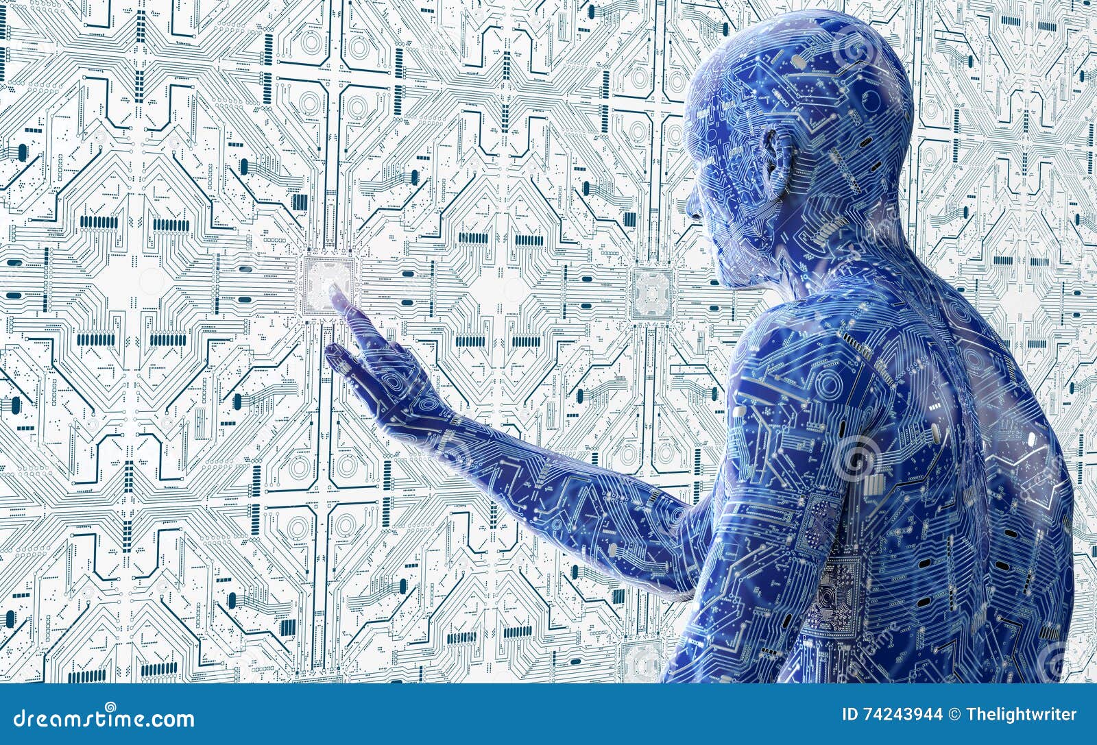 Humanoid Robot Clicking Network Computer Stock Illustration ...