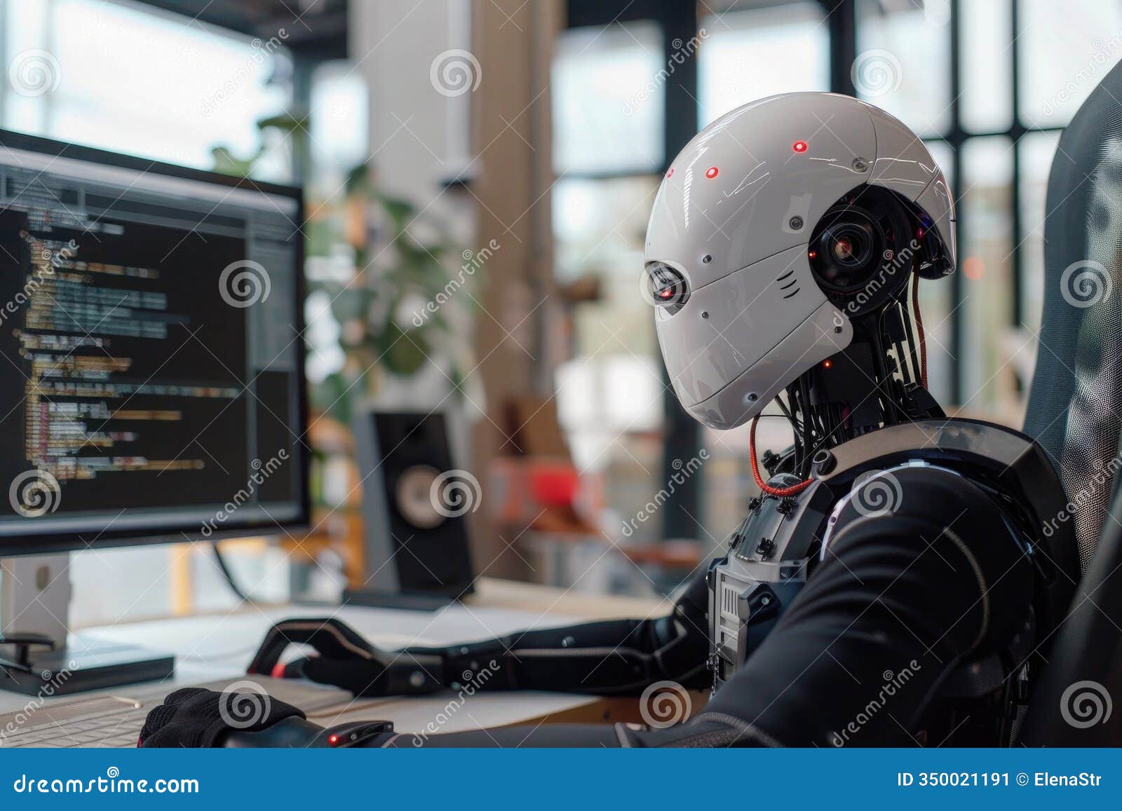 Humanoid Robot Coding at a Computer in a Modern Workspace Stock Illustration - Illustration of ...