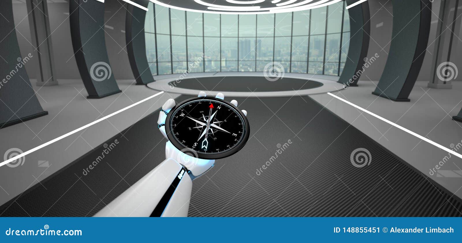 Humanoid Robot Hands Compass Stock Illustration - Illustration of ...