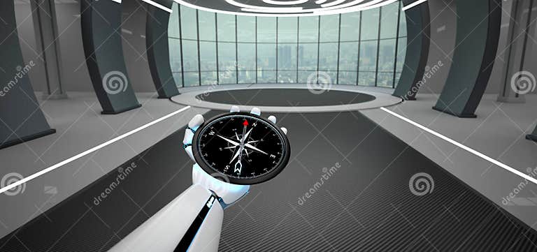 Humanoid Robot Hands Compass Stock Illustration - Illustration of ...