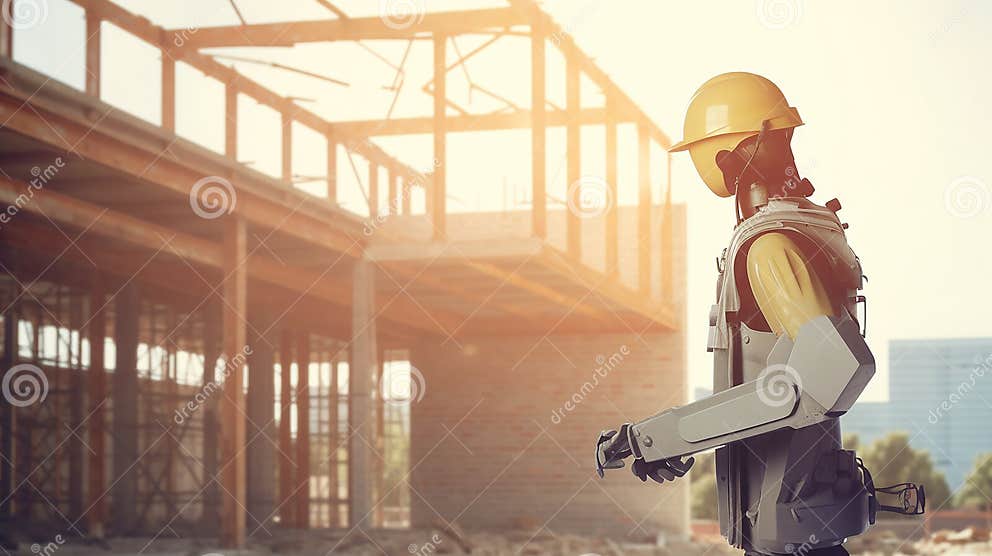 Humanoid Robot on a Construction Site. Construction Worker. Generative AI Stock Photo - Image of ...