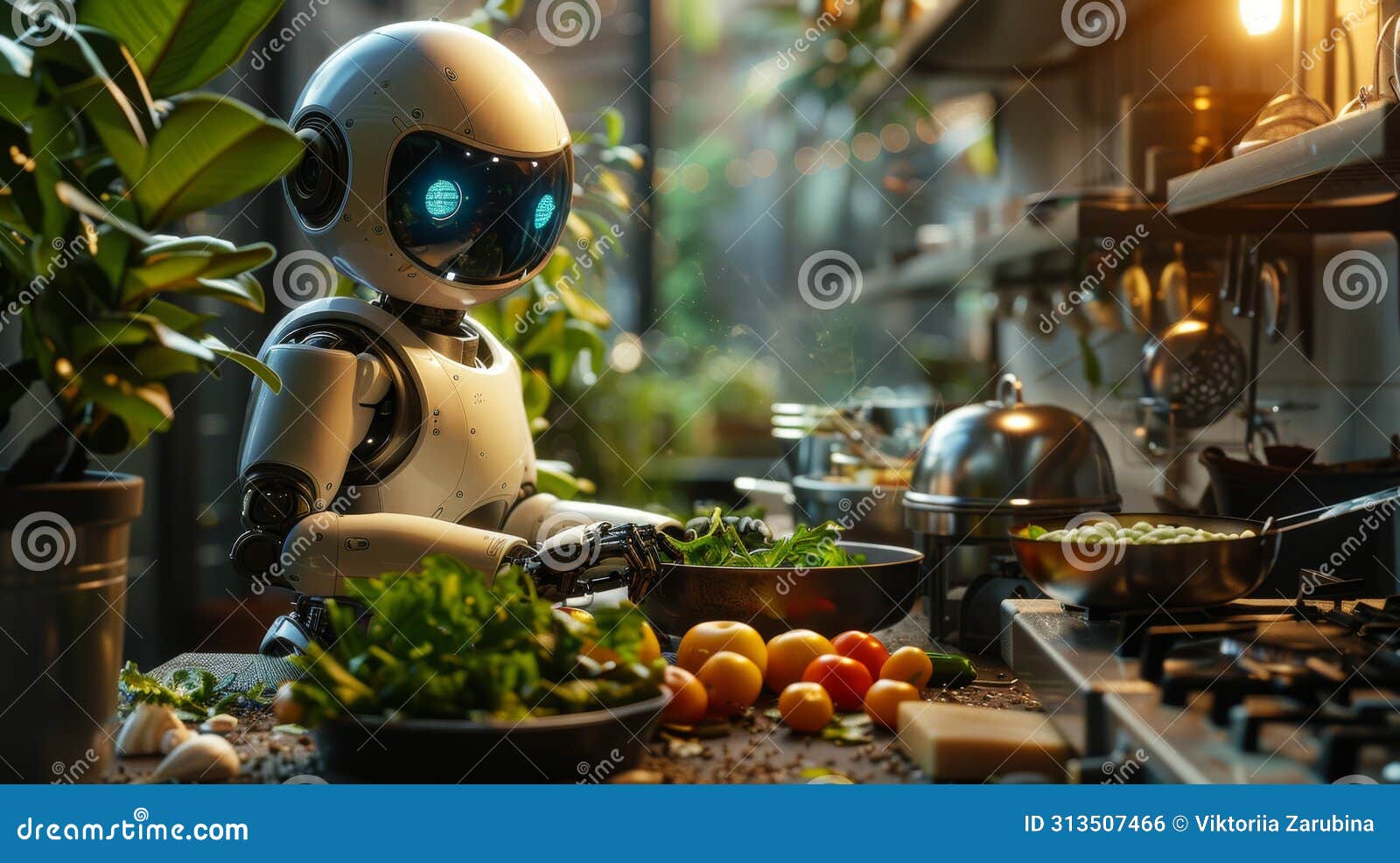 Humanoid Robot Cooking AI Generated Stock Illustration - Illustration ...