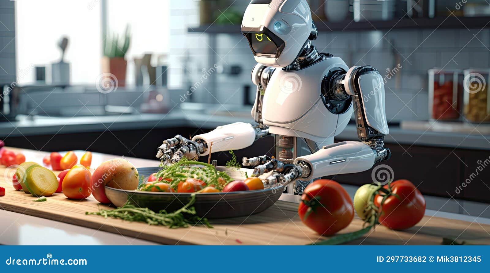 Humanoid robot cooking. stock illustration. Illustration of future ...