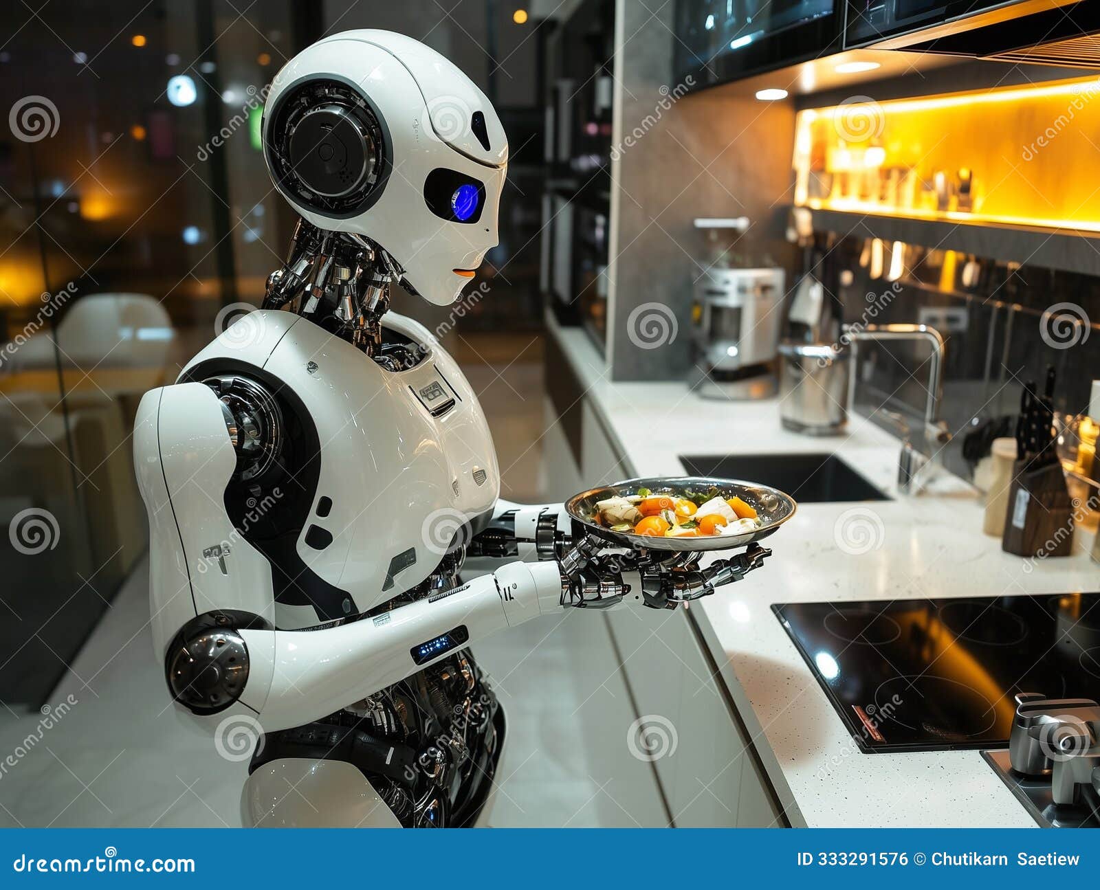 Humanoid Robot Cooking in a High-Tech Kitchen, AI Generated Stock ...