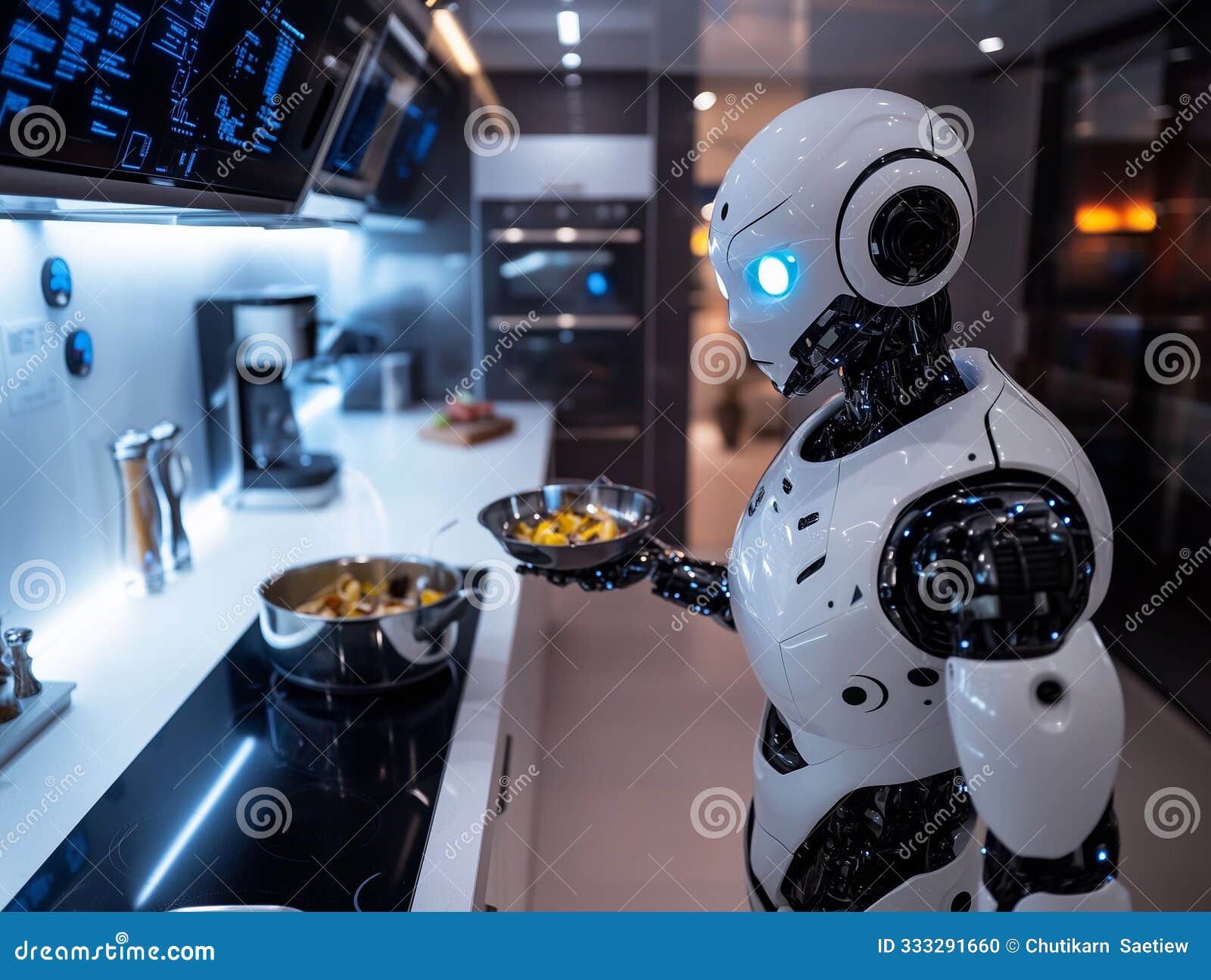 Humanoid Robot Cooking in a High-Tech Kitchen, AI Generated Stock ...
