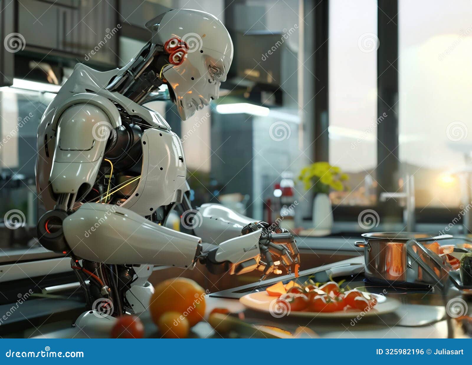 A Humanoid Robot is Cooking in the Kitchen. Smart Home Technology ...