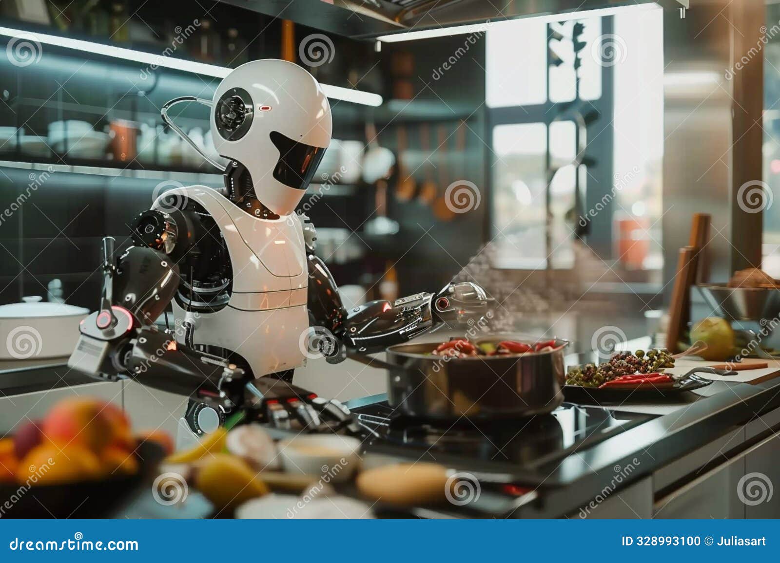 A Humanoid Robot is Cooking in the Kitchen. Smart Home Technology ...