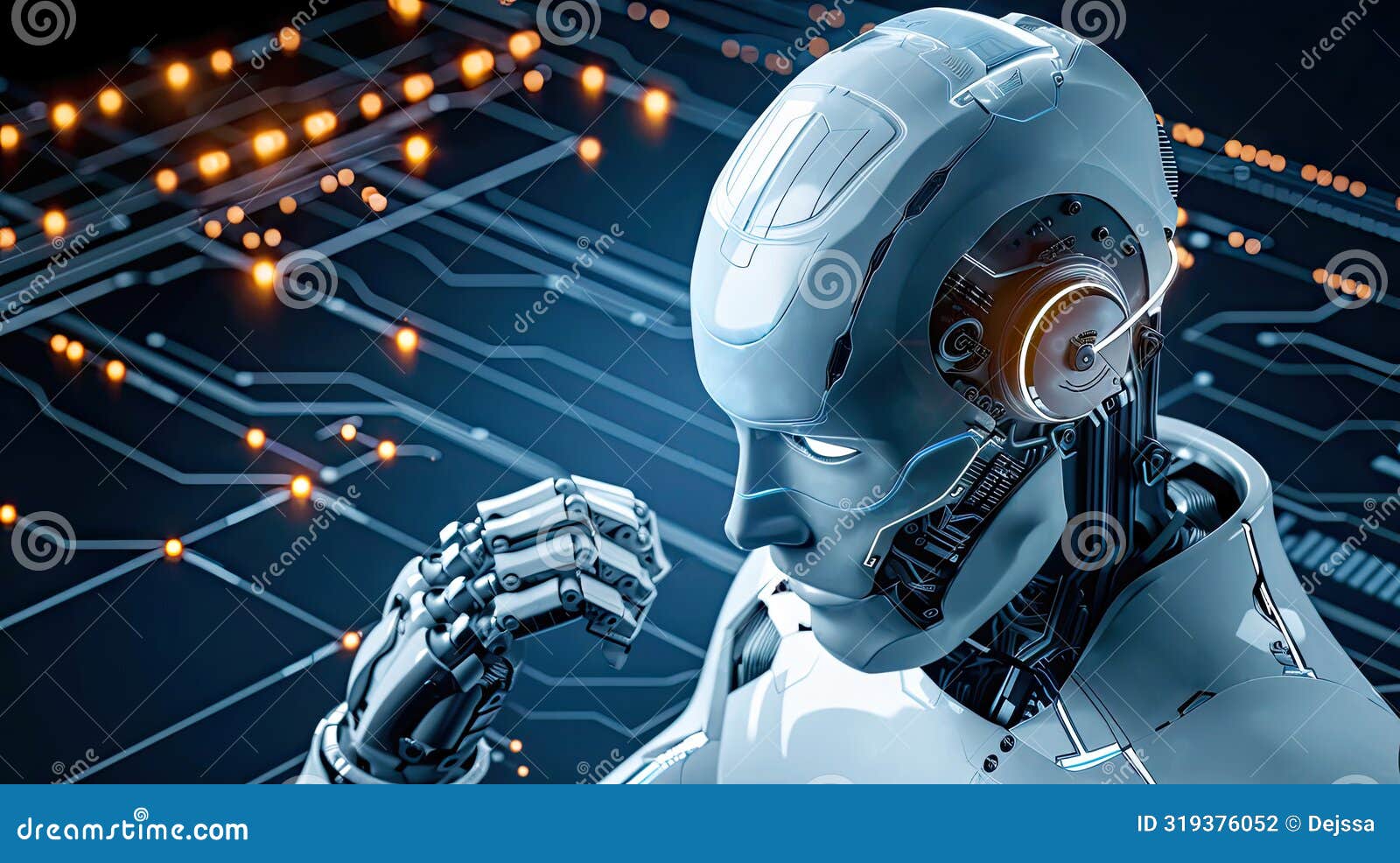 Humanoid Robot or Cyborg with Circuit Board on Background Stock ...